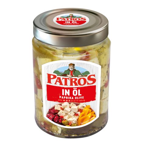 Patros Frischkäse in Öl mit Oliven und Paprika 300g